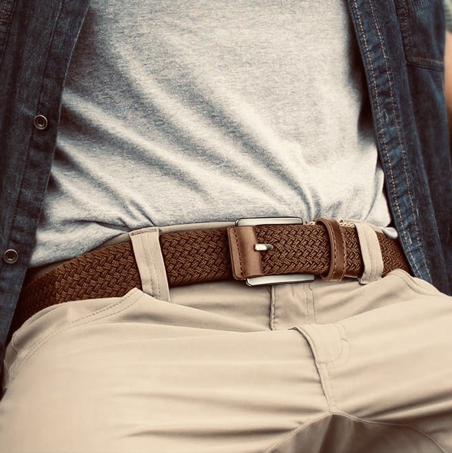 Bulliant Men’s Woven Braided Web Belt 120cm Sz 46-48 Brown Stretch ...
