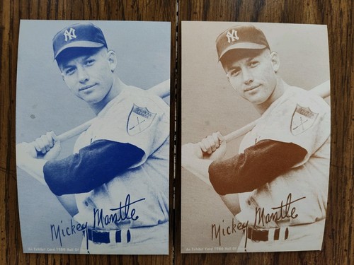 1980 Mickey Mantle An Exhibit Card Hall of Fame Reprints Cyan & Sepia ...