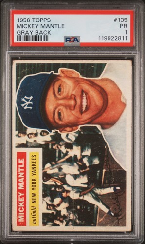 1956 TOPPS GRAY BACK #135 MICKEY MANTLE PSA 1 | eBay