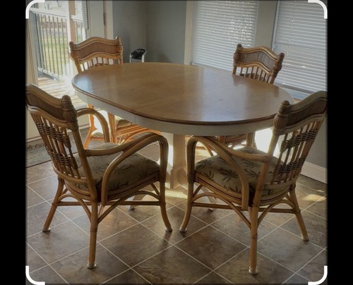 Ratana Trading Co. Ltd. 5-Piece Light Brown Oval Dining Set, Palm Leaf ...