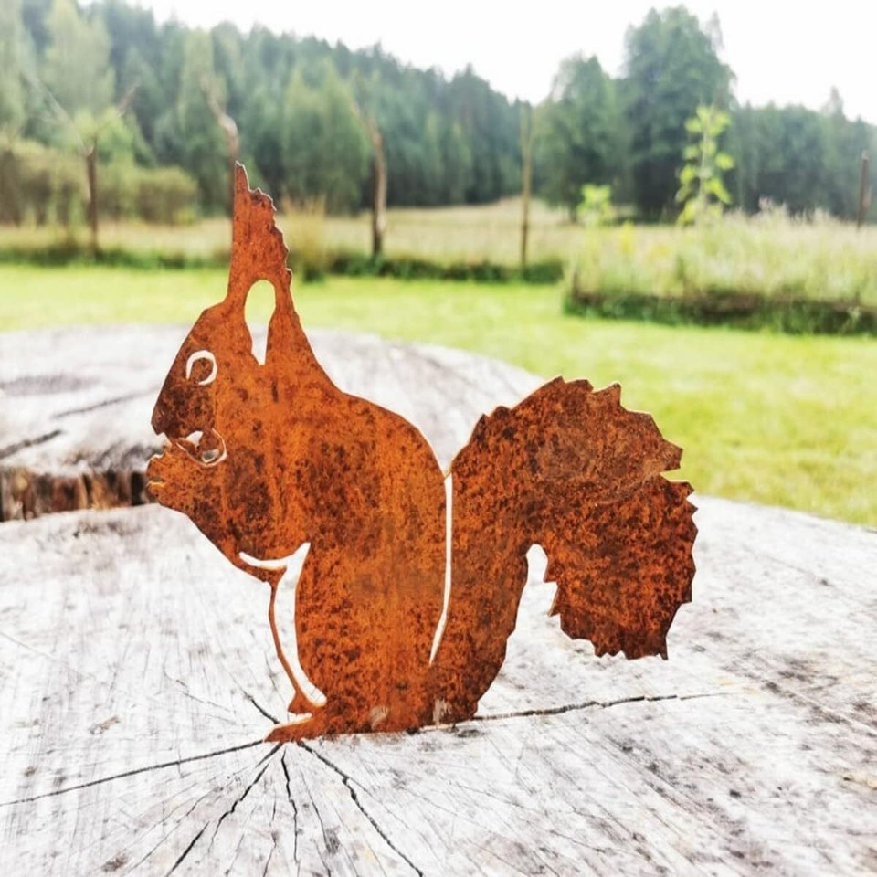 Squirrel Shaped Garden Patio Decor Corten Steel Metal Ornament Outdoor ...