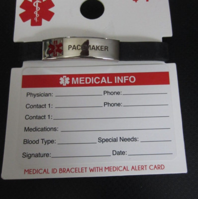 Medical Alert ID Black Silicone Bracelet with Medical Alert Card for ...