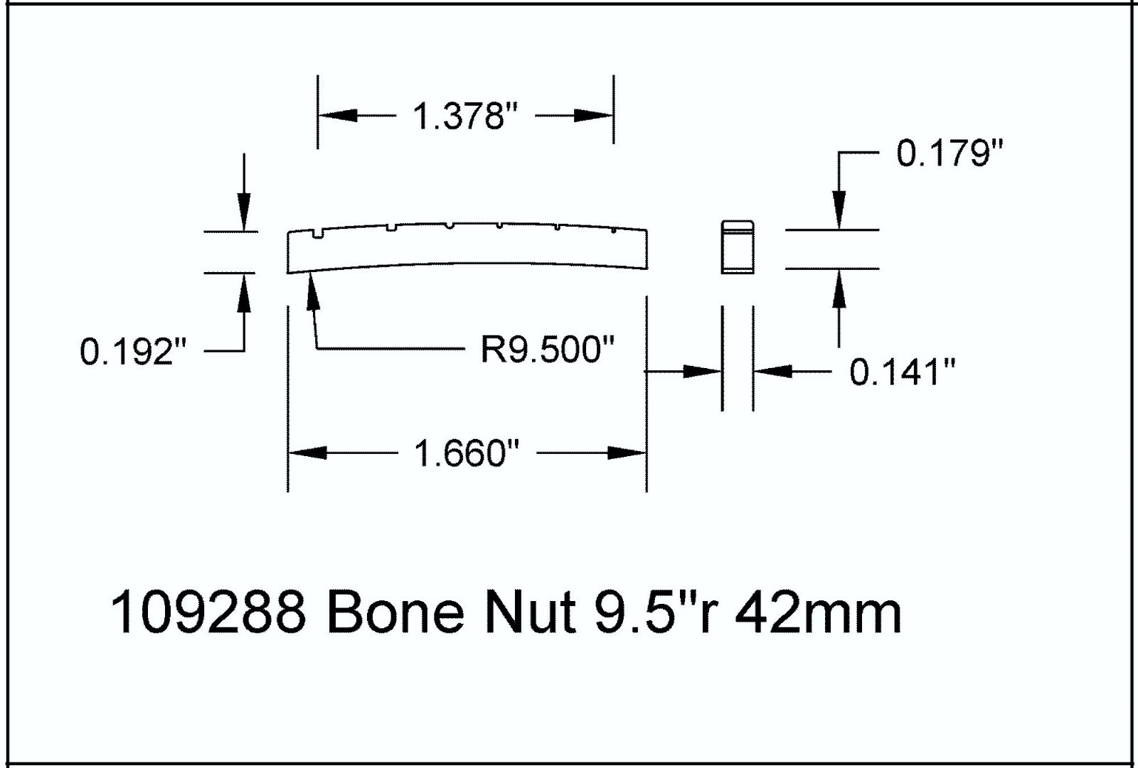 Nut Curved Bottom 1 21/32" 42mm 9.5 radius Bone S T Type Guitar 109288 ...