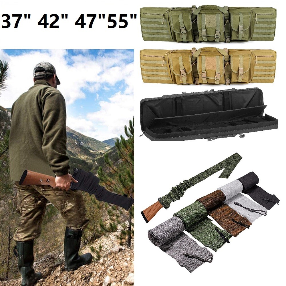 37" 42" 47" 55"Tactical Rifle Bag Gun Sock Double Case Hunting Storage ...