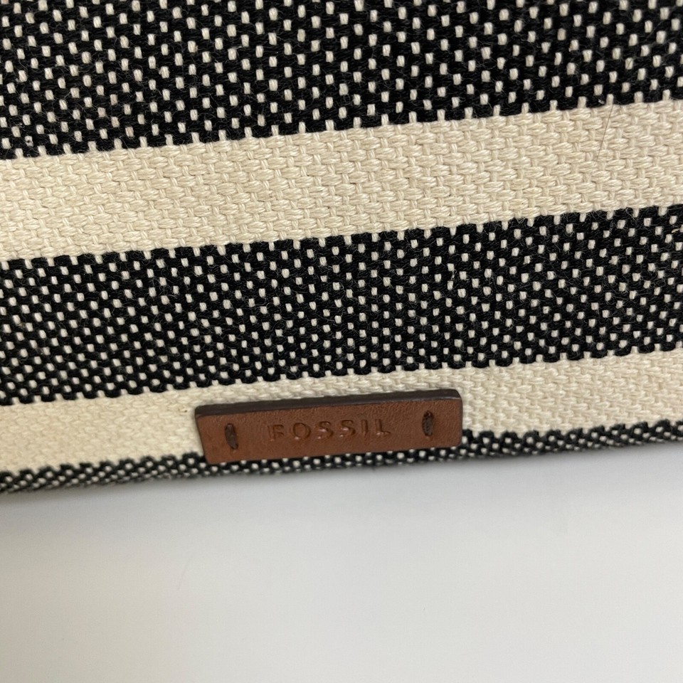 Fossil Devon Purse Triple Zip Pocket Navy White Brown Leather Flap (No ...