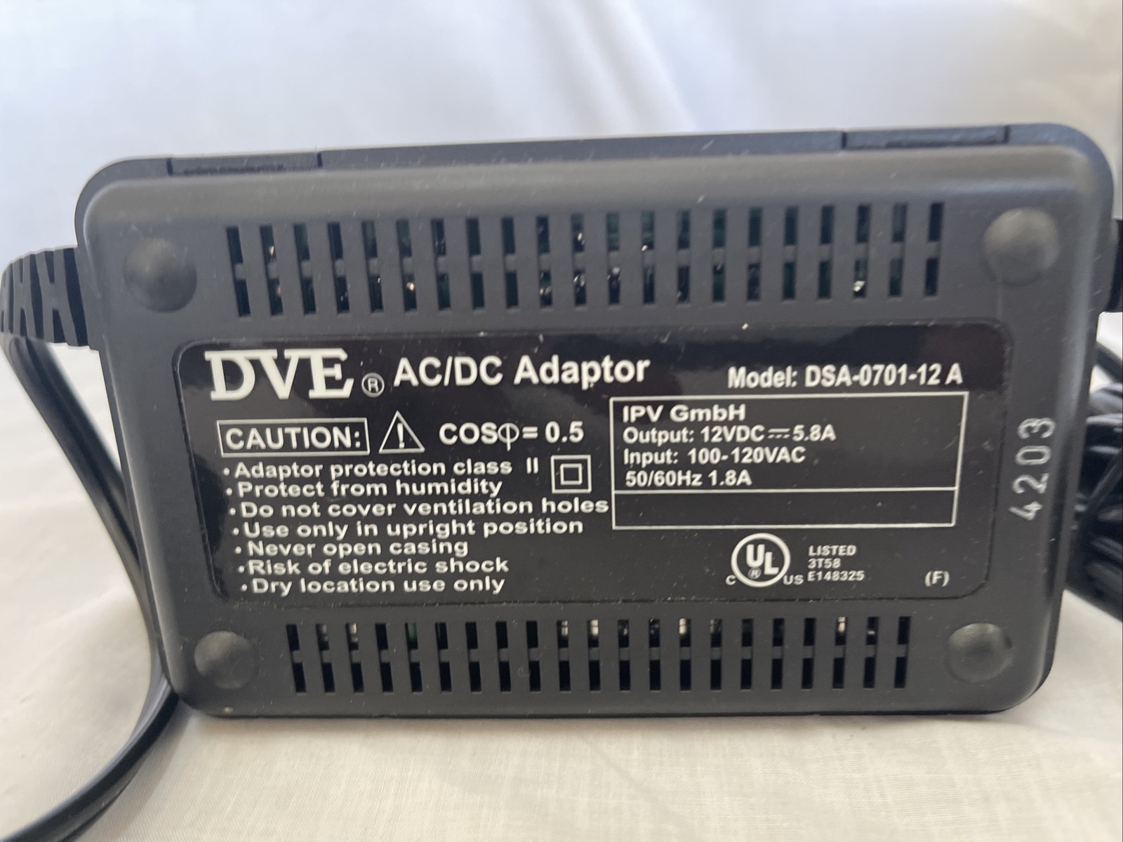 DVE Switching Power Supply AC /dc Adapter Dsa-0701-12 12v 5.8a for sale ...