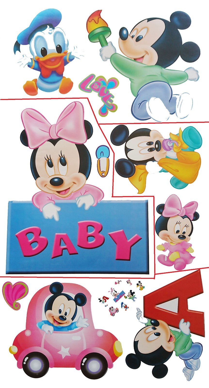 Baby Mickey and Minnie Mouse self adhesive nursery decorative stickers ...