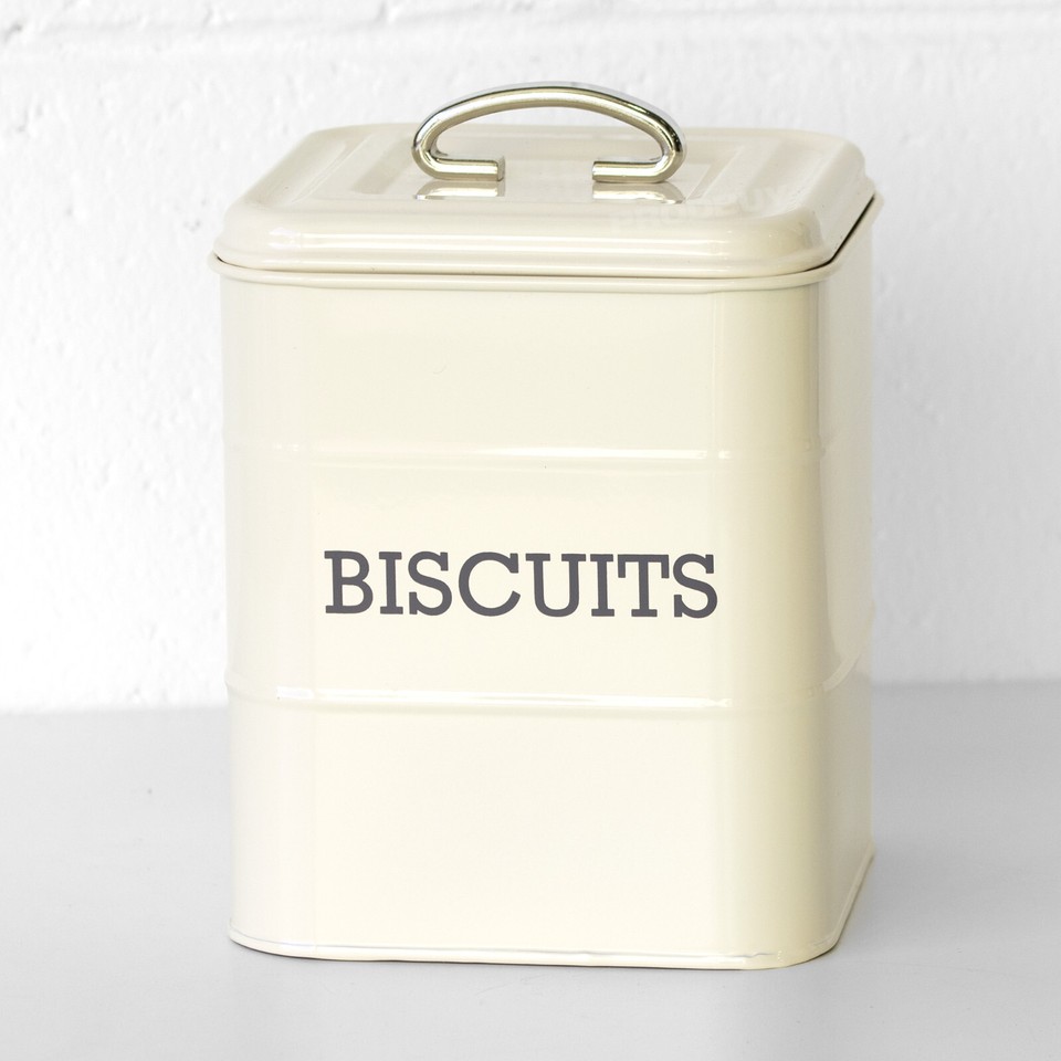 Square Enamel Retro Biscuit Tin Kitchen Storage Canister Barrel Cookie ...