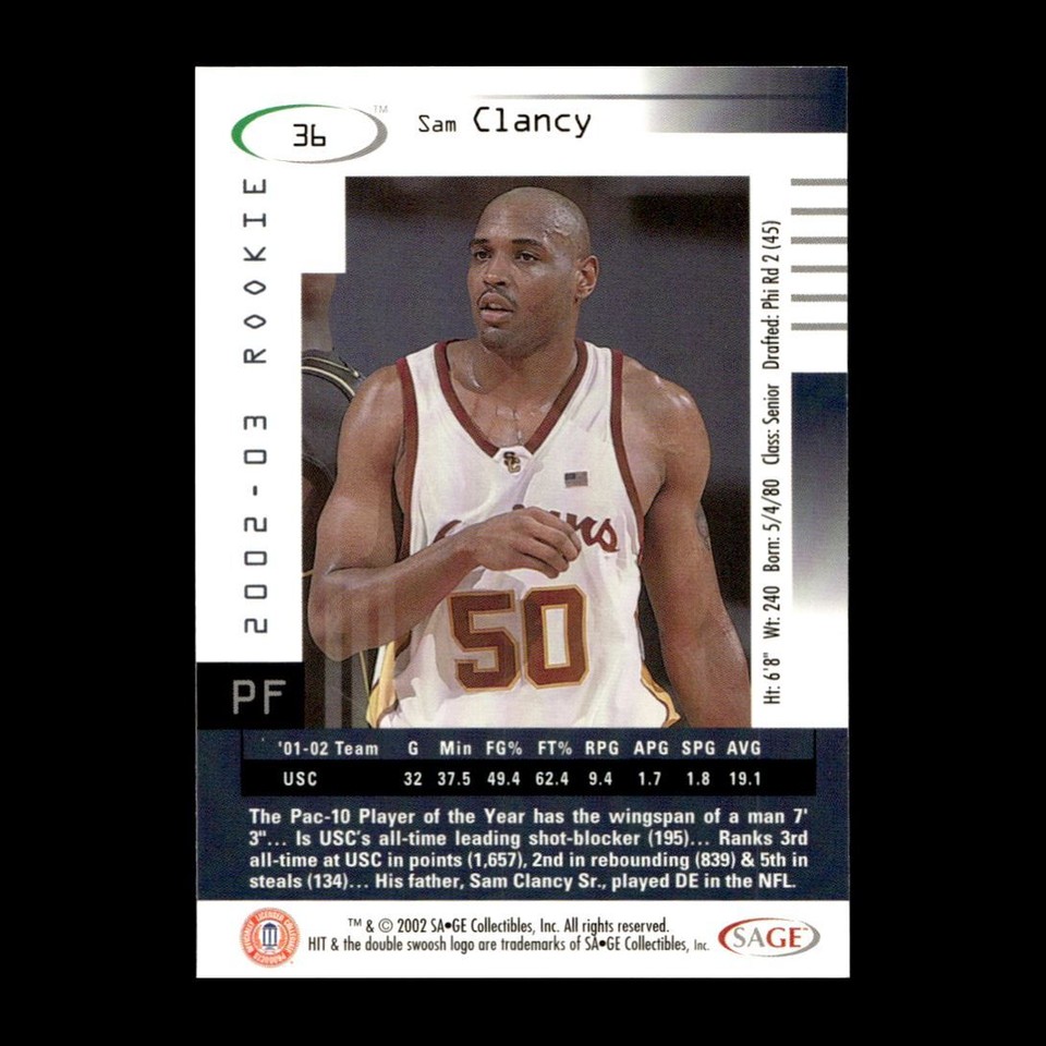 Sam Clancy 2002-03 SAGE HIT USC Trojans #36 R328H 11 | eBay