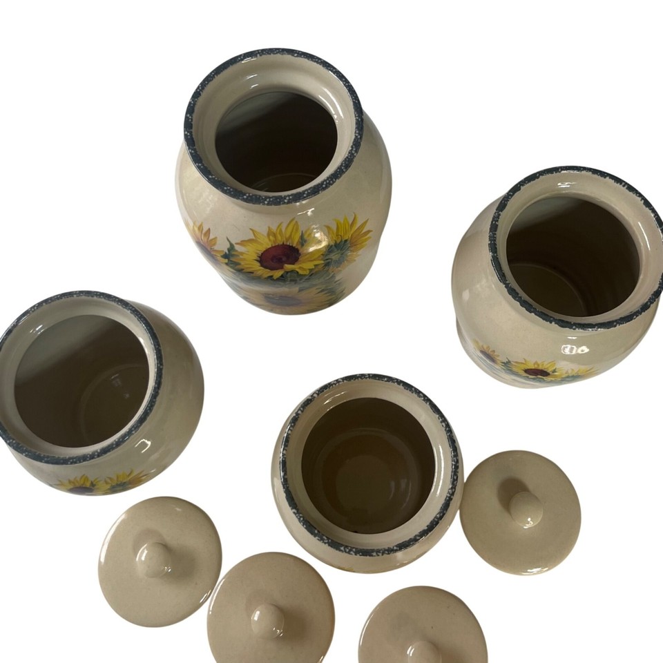 Home & Garden Party Sunflower Canister Set Of 4 Vintage 2001 Lids Hand ...