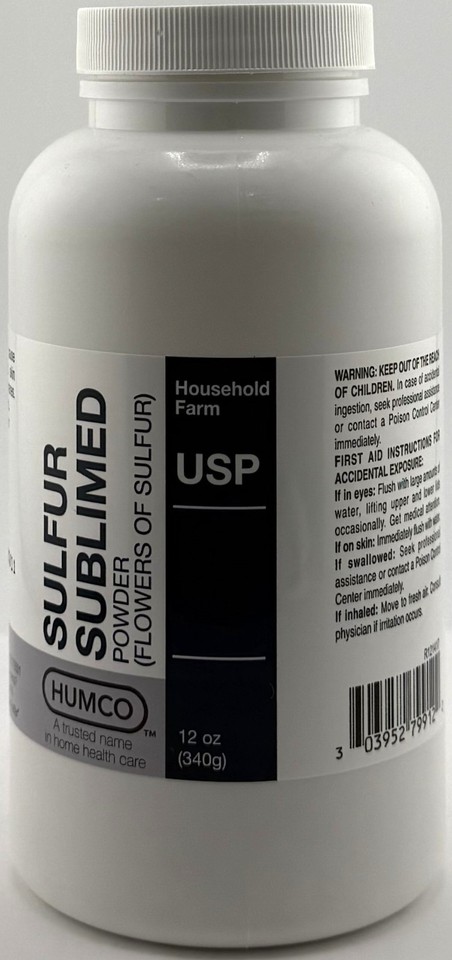 HUMCO SULFUR SUBLIMED POWDER 12OZ (340g) (FLOWERS OF SULFUR) FREE SHIP ...