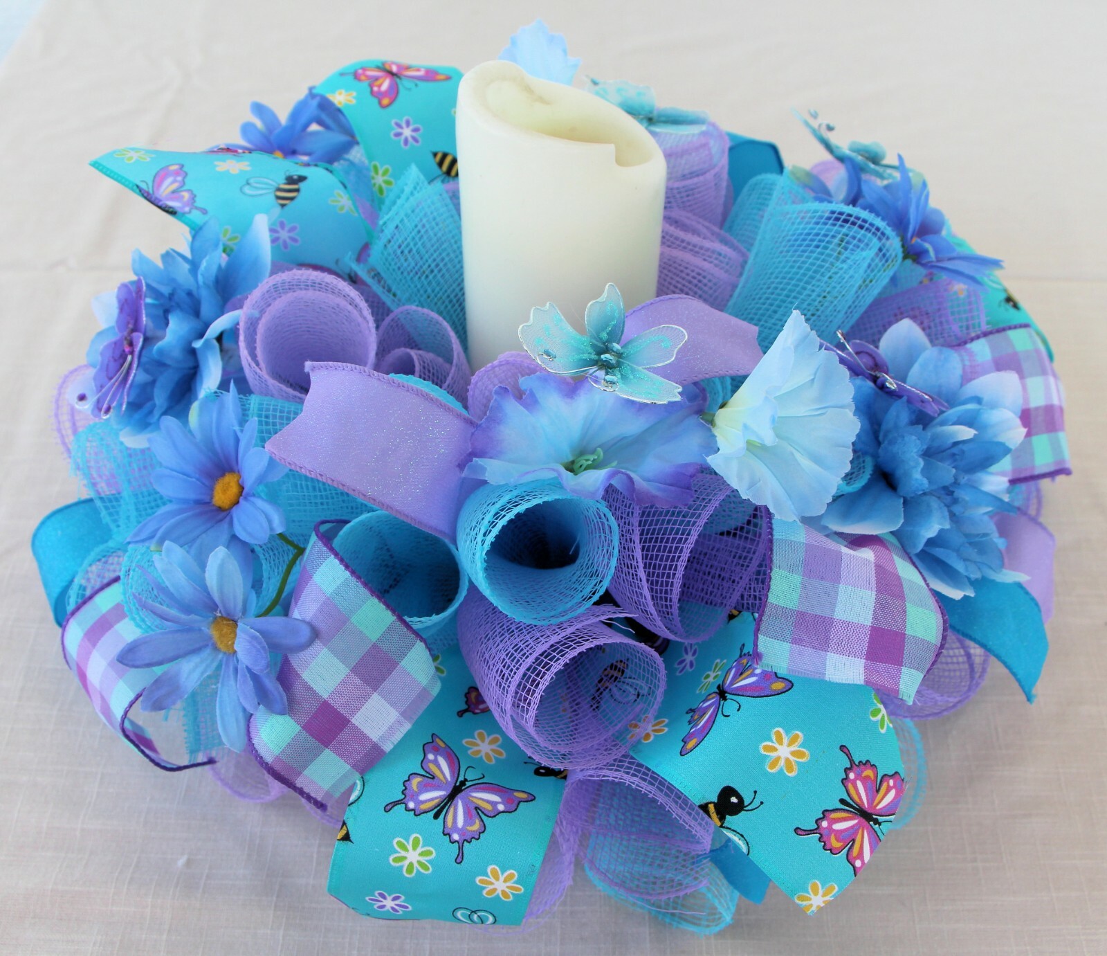 Butterfly Centerpiece, 17” Spring Mesh Tabletop Décor, Purple Blue ...