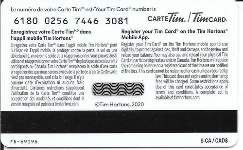 NEW-Tim Horton's Tim Gift Card-2020-NHL WAYNE GRETZKY #99-FD-69096-FAST ...