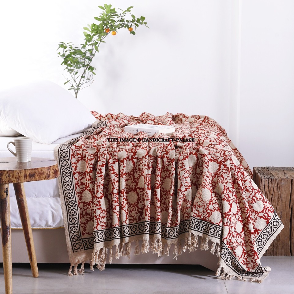 Boho Blanket Cotton King Size Sofa Throw for Living Room Bedding Indian ...
