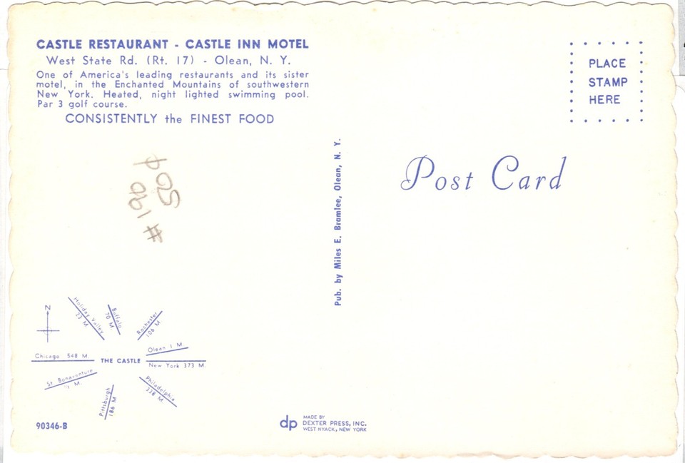 Continental Postcard - Olean, New York - Castle Restaurant / Motel ...