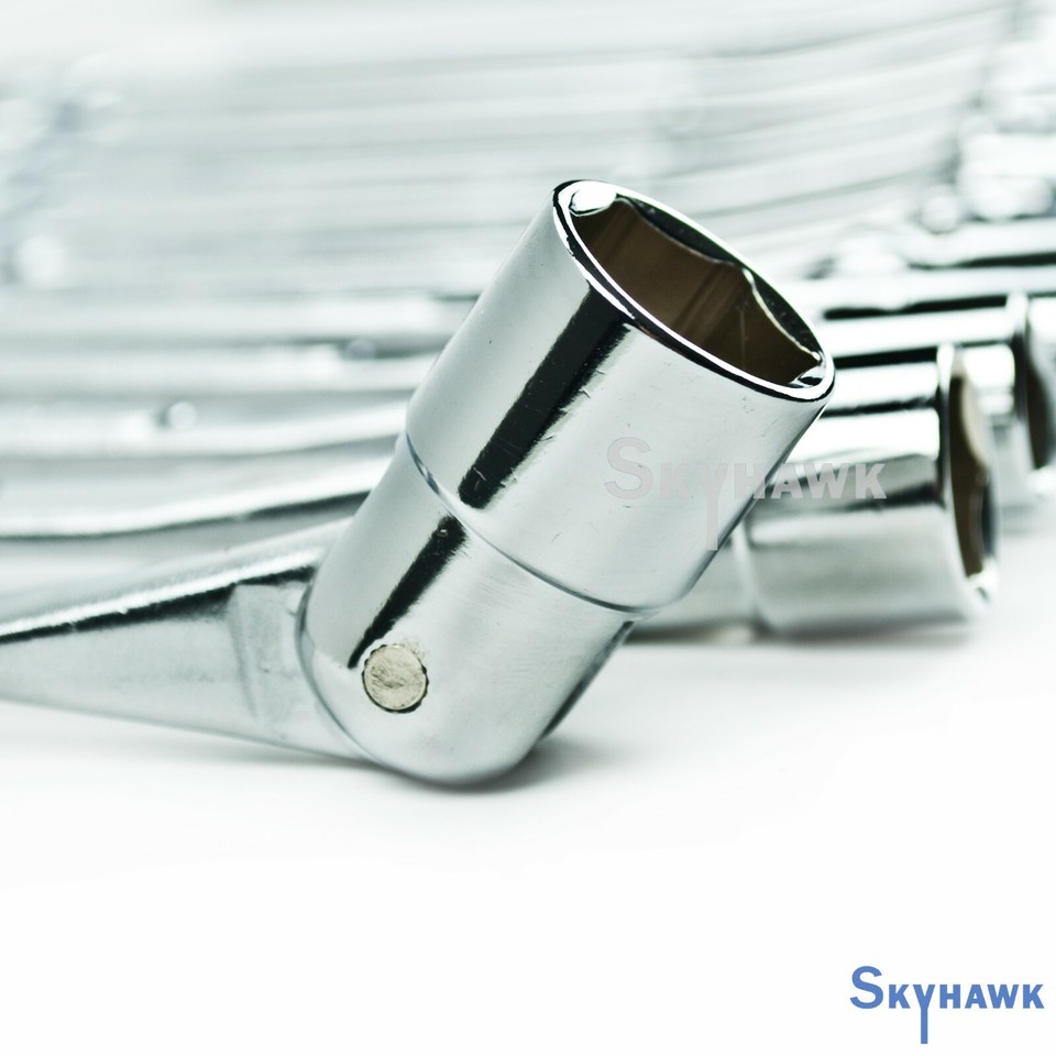 12pc Flex Flexible Head Double Ended Socket Spanner & Open Wrench Set ...