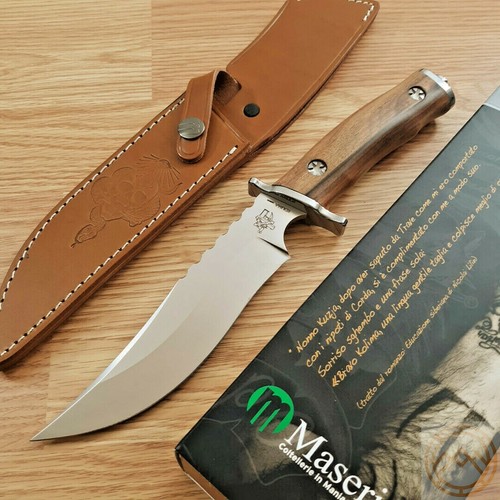 Maserin Siberian Fixed Knife 6.5" 440 Steel Blade Brown Rich Grain Wood ...