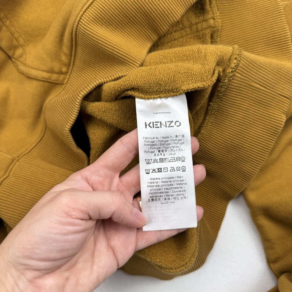 KENZO Logo Hoodie Sweatshirt Mens Fits L (Tag XL) Mustard Gold Cropped ...