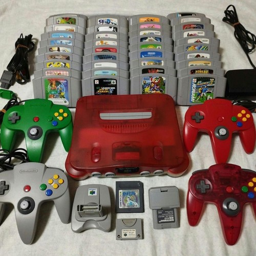 Nintendo 64 & 40 Games Lot Clear Console & 4 Controllers Pokemon Set ...