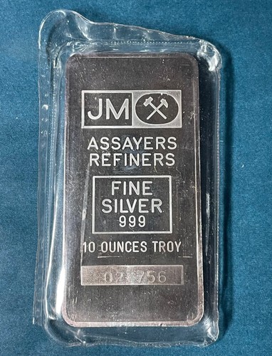Vintage JM ASSAYERS REFINERS Fine Silver .999 10 Ounces Troy 027756 ...