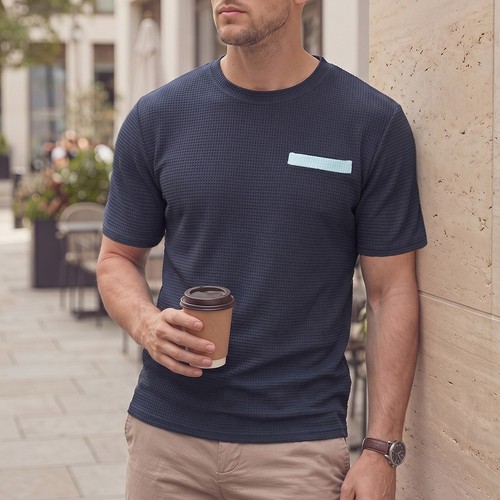 Men's Breathable Waffle Weave Round Neck Short Sleeve Top for Activity ...
