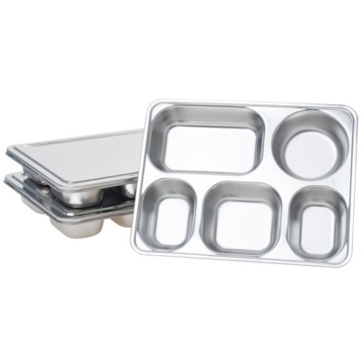3 Sets Stainless Steel Lunch Container Metal Bento Box Divided Tray ...