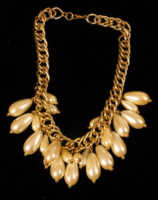 CLASSY VINTAGE FLASHY DESIGNER STYLE BEADED FAUX PEARL CHAIN NECKLACE ...