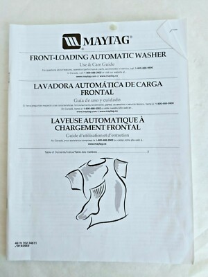 Maytag Front-Loading Automatic Washer 8182969 Use & Care Guide Manual ...