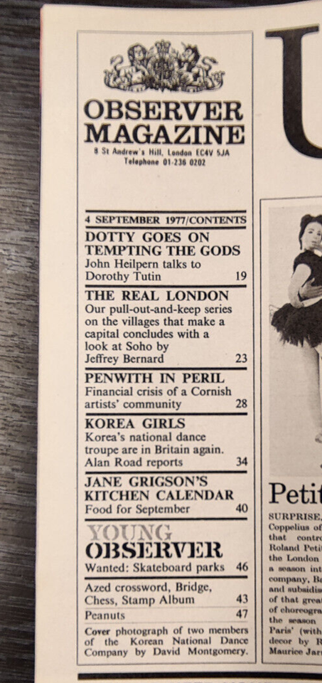 Observer Magazine: Dorothy Tutin, Korea Girls, Soho, 4 September 1977 ...