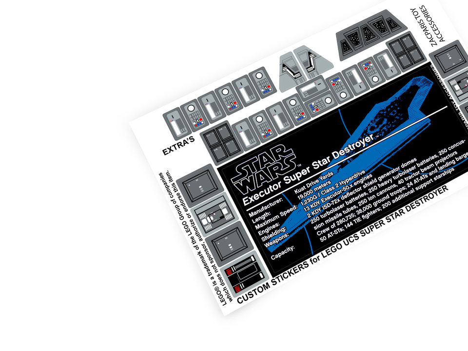 CUSTOM REPLACEMENT STICKERS for Set 10221 SUPER STAR DESTROYER with ...