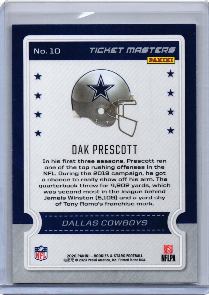 Dak Prescott 2020 Panini Rookies & Stars Ticket Masters #10 Dallas ...
