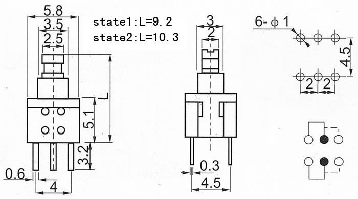 20PCS 5.8x5.8mm Push Tactile Power Micro Switch Self lock 6Pin Latching ...