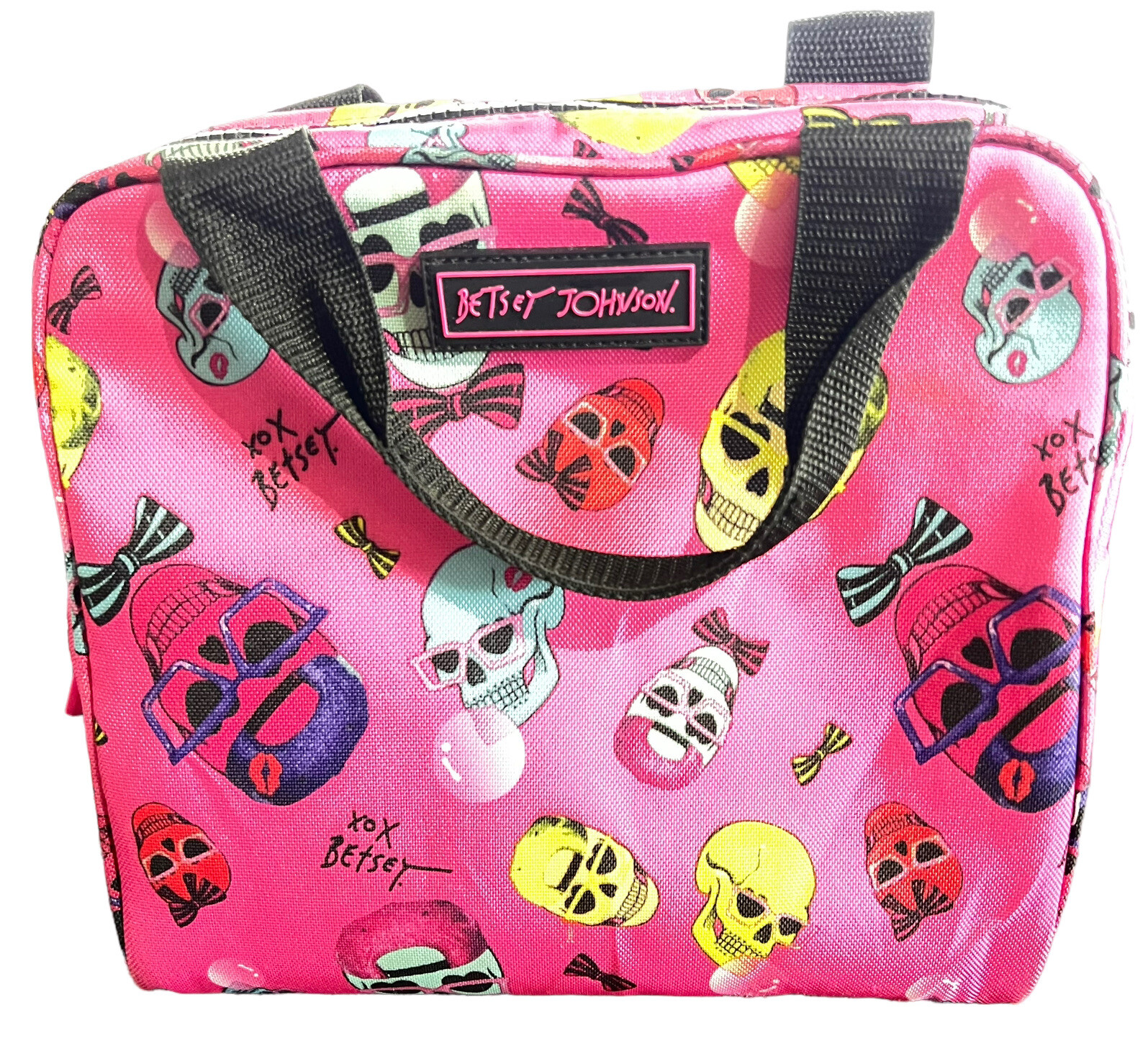 Betsey Johnson Lunch Cooler Bag Tote Skulls On Pink Love Hearts Bows | eBay