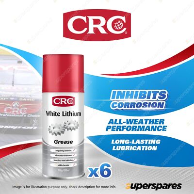 6 x CRC White Lithium Grease Lubricant Protectant 300g/450ml for Metal ...