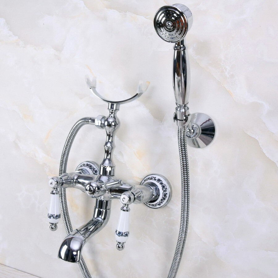Polished Chrome Brass Ceramic Bathroom Claw foot Tub Faucet Mixer tap ...