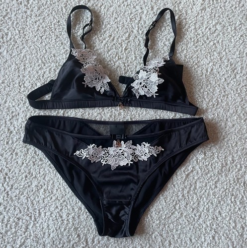 BEAUTIFUL TED BAKER BRA & KNICKERS SET BLACK WITH WHITE LACE SIZE 8/10 ...