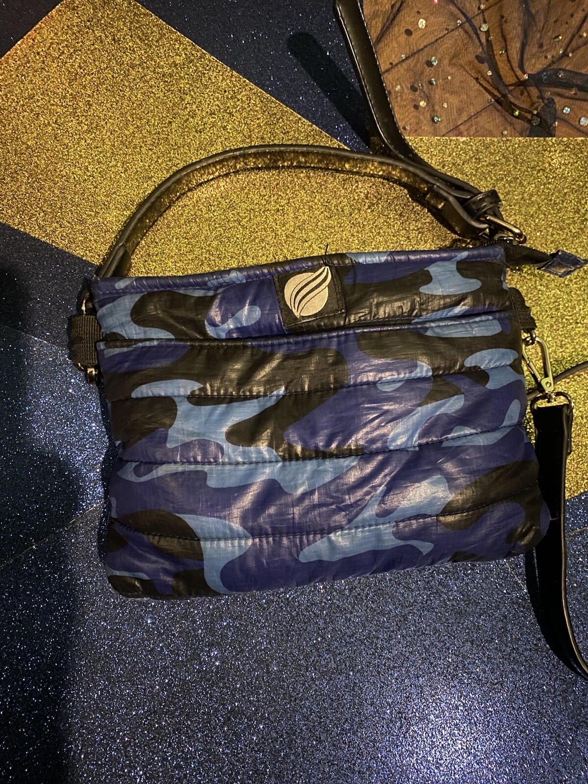 THINK ROLYN BLUE BLACK ARMY PRNT NYLON TRAVEL CROSSBODY Bag UNIQUE 1 ...