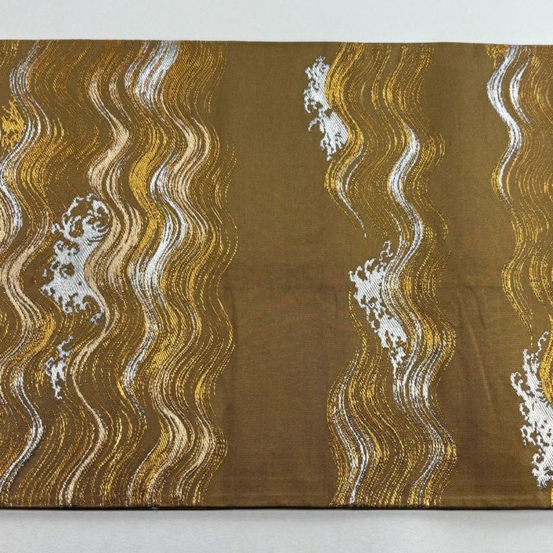 Japanese Silk Fukuro obi Brown Wave Wave crest Foil Excellent 2059961 ...