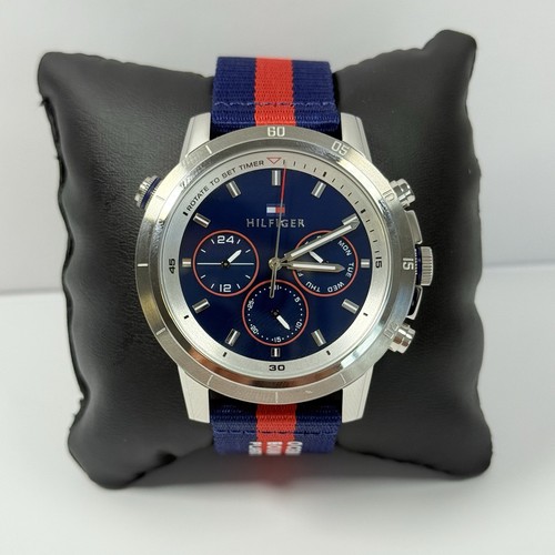 Tommy Hilfiger Troy 1792124 46mm Blue Dial Blue And Red Bracelet Men’s ...