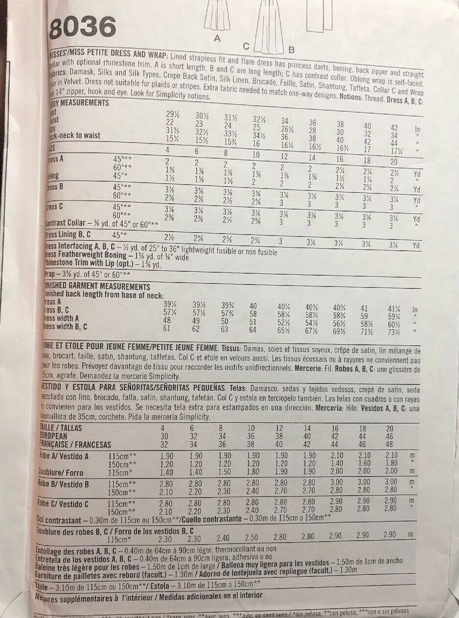 Simplicity 8036 Misses Formal Evening Dress & Wrap Prom Wedding Size 4 ...