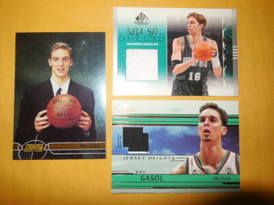 3 pau gasol cards 2 game used 1 stadium club rookie | eBay