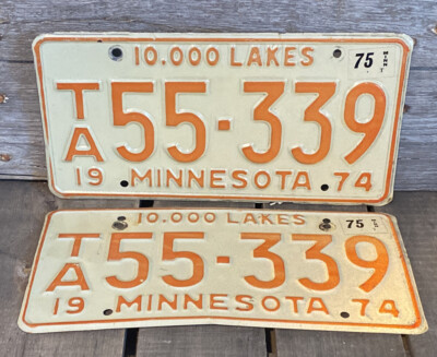 Minnesota License Plate Pair 1974 MN Pair ‘74 Set TA 55-339 ‘75 Tabs | eBay