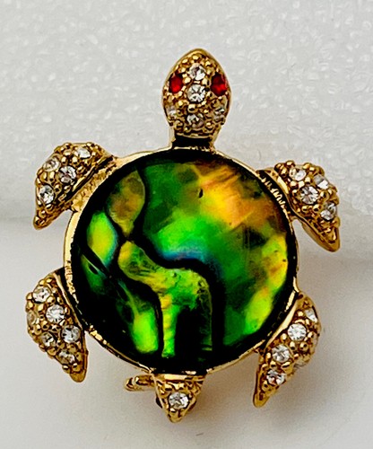 Turtle Gold Tone 25 Crystal Abalone Pin Brooch | eBay