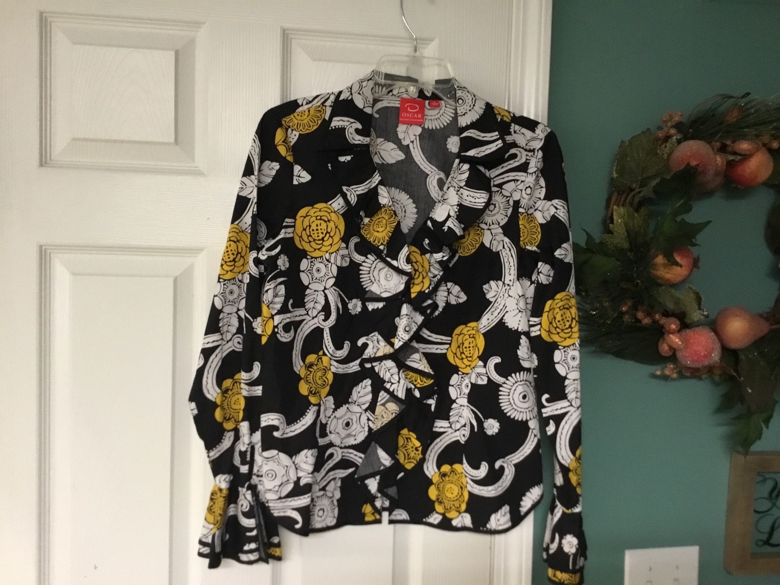 Women's OSCAR DE LA RENTA Button Front Long Sleeve Blouse Top Size 8 ...