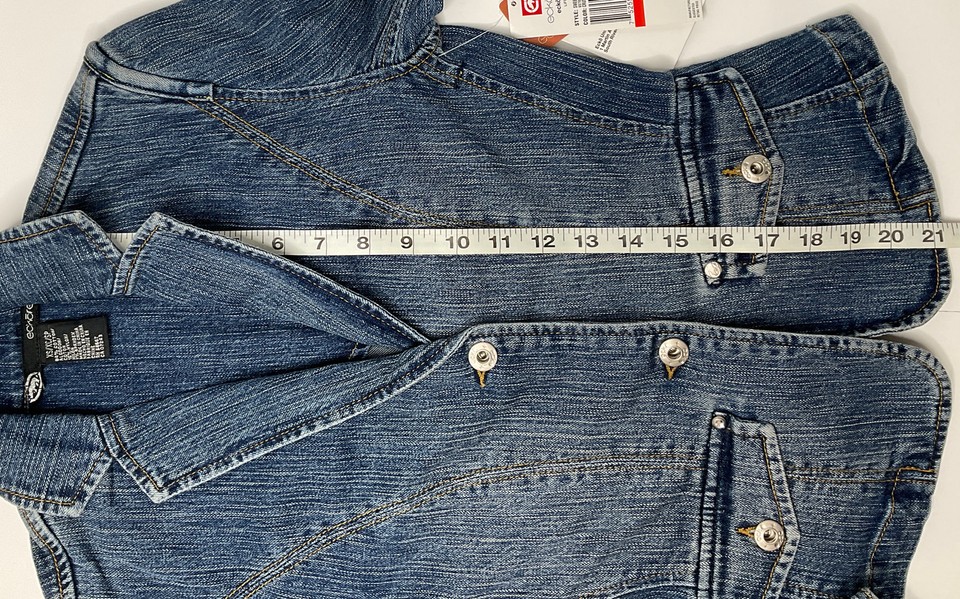 ECHO RED Blue Medium Wash Denim Fitted Jacket with Pockets NEW NWT ...