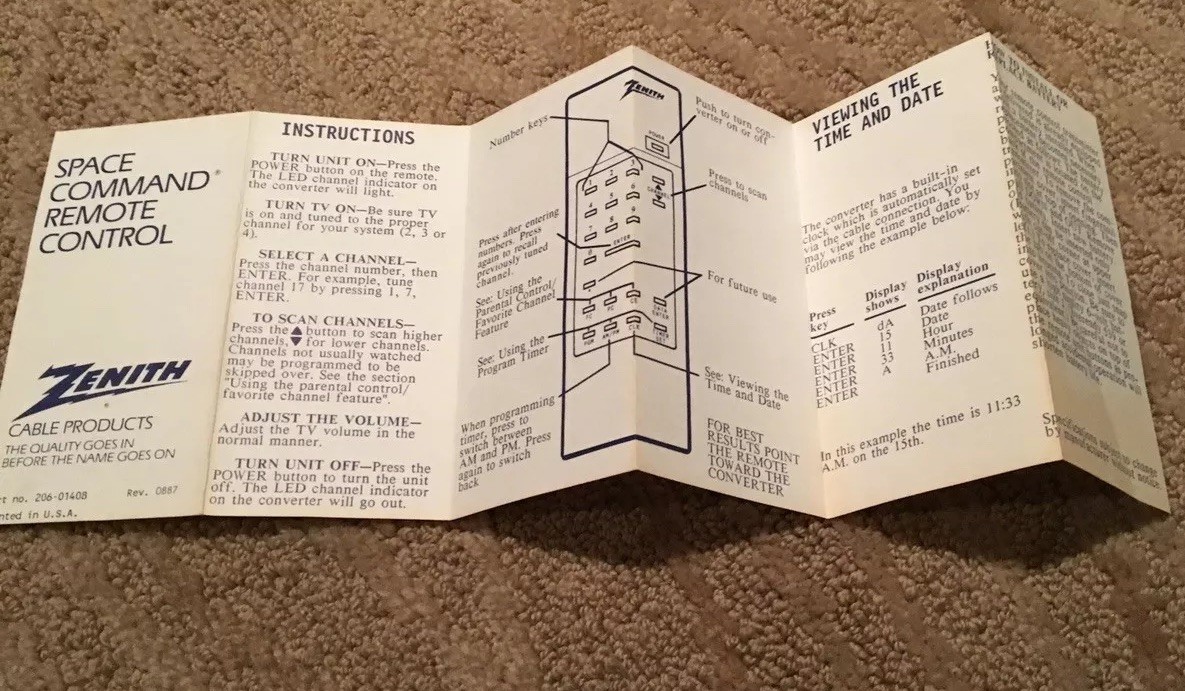 Vintage Zenith Space Command Remote Control Original Instructions | eBay