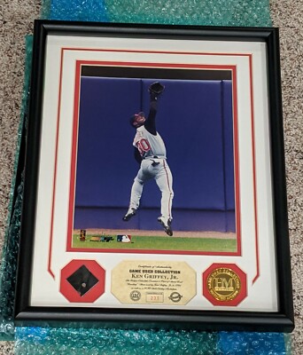 Ken Griffey Jr. piece of Game Used Fielding Glove Highland Mint framed ...