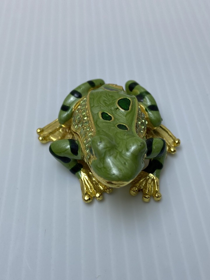 2 Enamel & Rhinestones Hinged Metal Frog Trinket Boxes | eBay