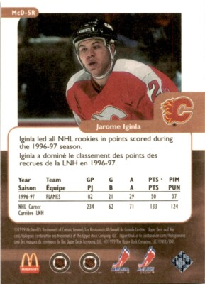 1999-00 McDonald's Upper Deck The Rookie Year Jarome Iginla Calgary ...