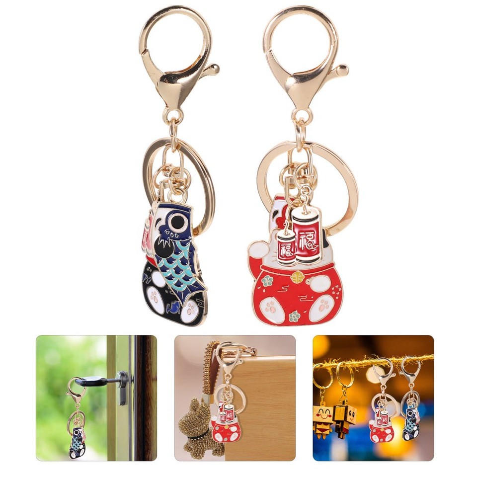 2 Pcs Cat Key Ring Cute Chain Bag Pendant Creative Keychain | eBay ...